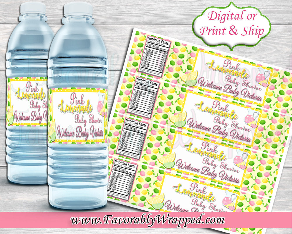 Pink Lemonade Baby Shower Water Label-Lemonade Water Label-Pink Lemona ...