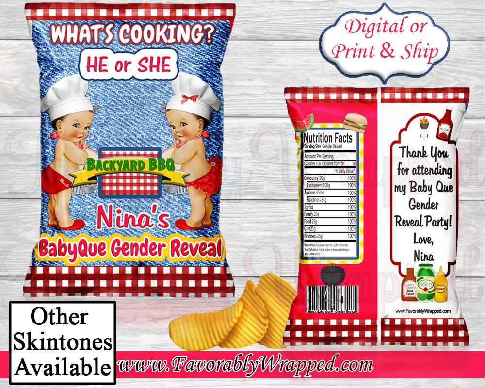 BabyQue Gender Reveal Chip Bag-BBQ Baby Shower-BabyQue Baby Shower-Bab ...