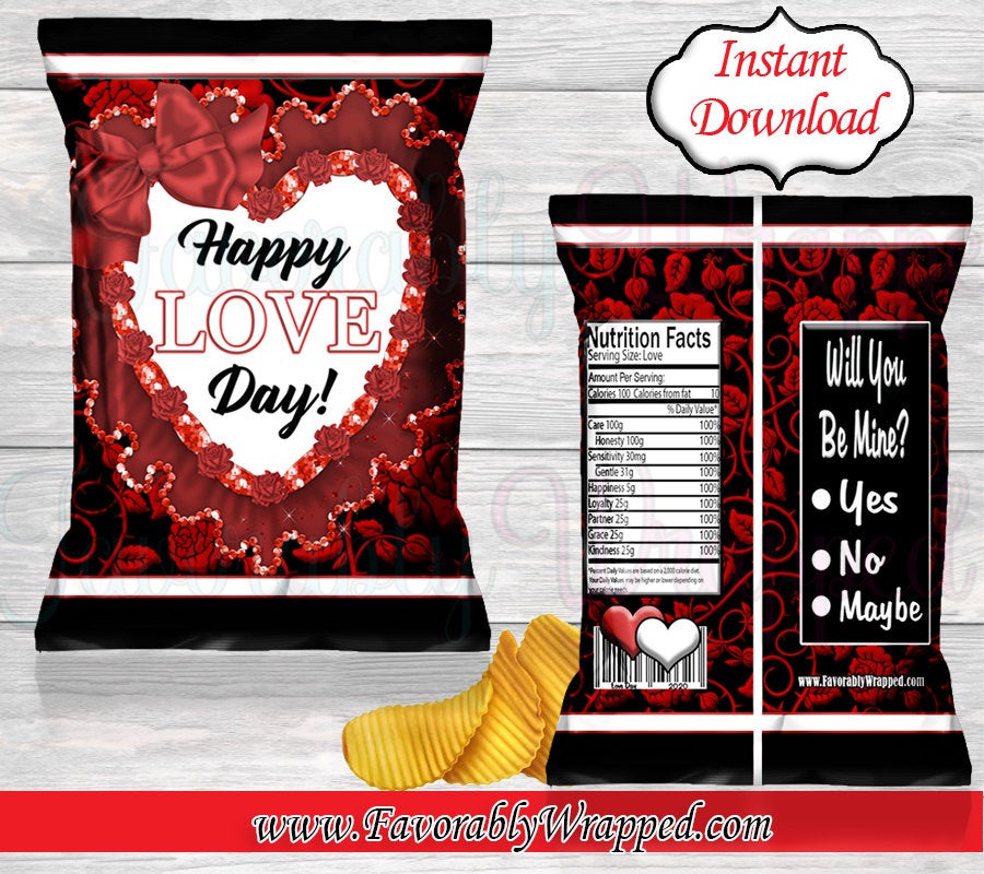 Valentine's Day Chip Bag-Love Day Chip Bag-Valentines Day Favor Bag-In ...