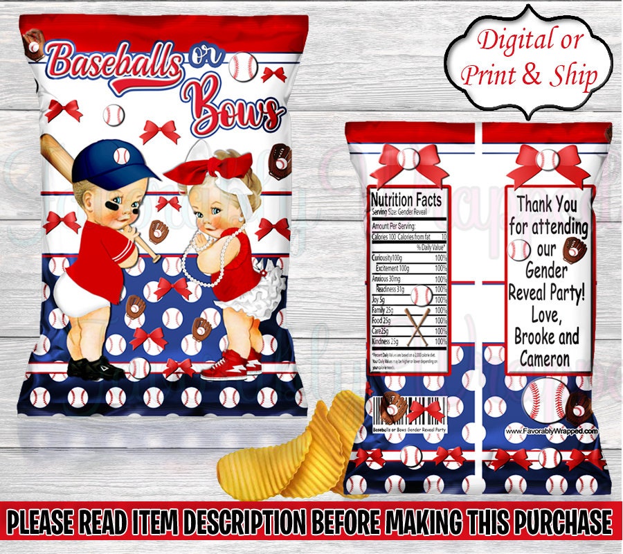 Baseball or Bows Chip Bag-Baseball Chip Bag Chip Bag-Batters or Bows C ...