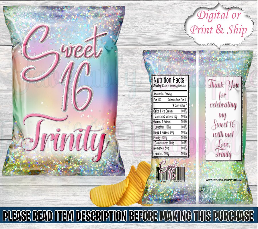 Sweet 16 Chip Bag-Rainbow Sweet 16 Chip Bag-Sweet Sixteen Birthday-Swe ...