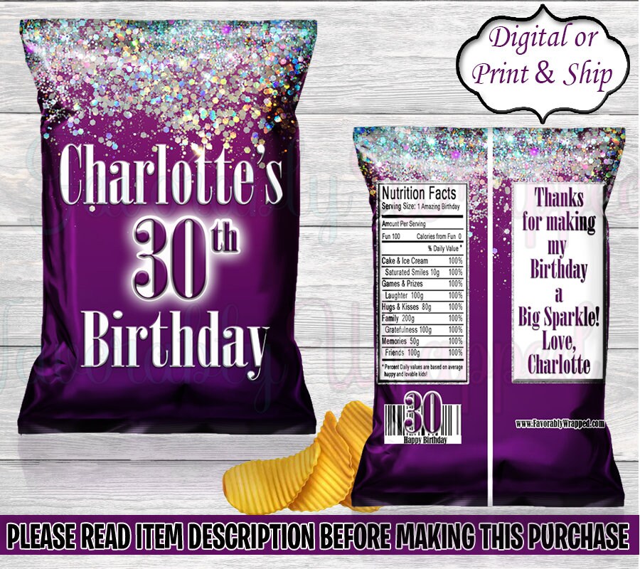 Purple and White Chip Bag-Sweet 16 Chip Bag-Purple and Silver Chip Bag ...